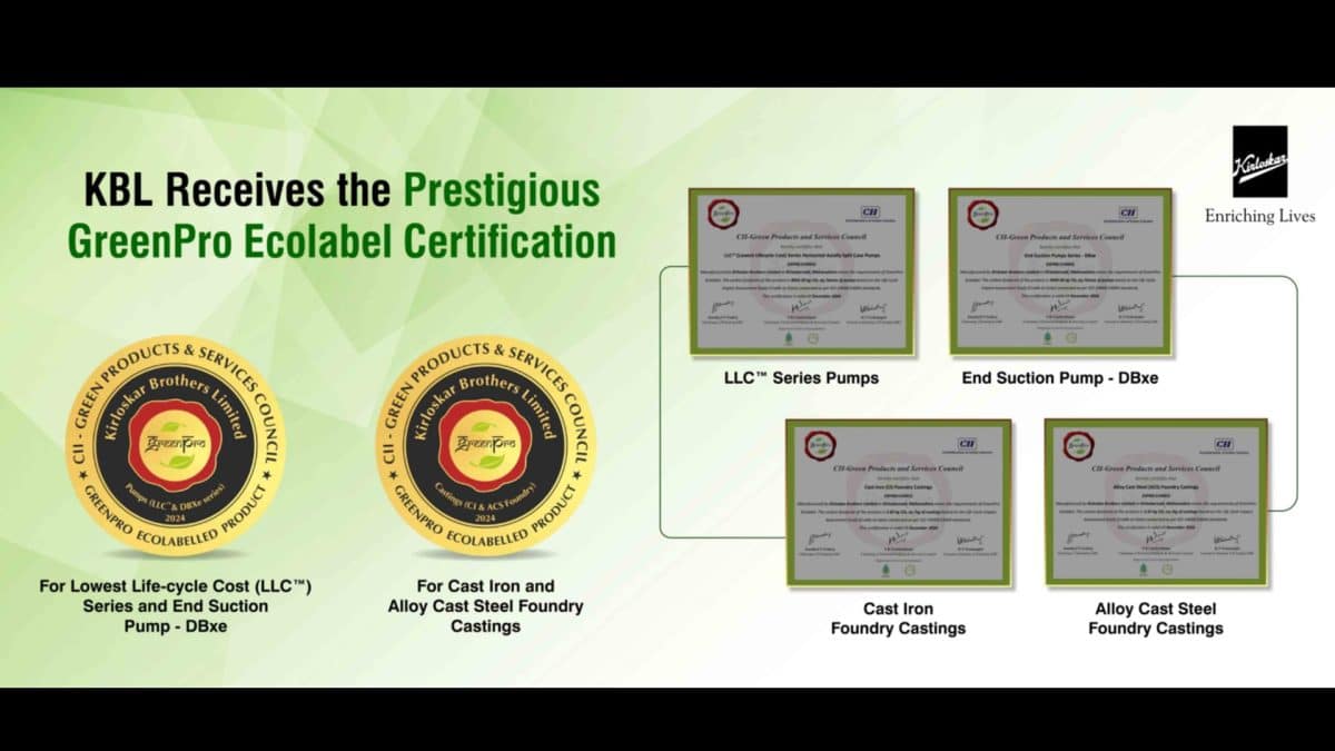 Kirloskar Brothers' GreenPro Ecolabel certification win signals ...