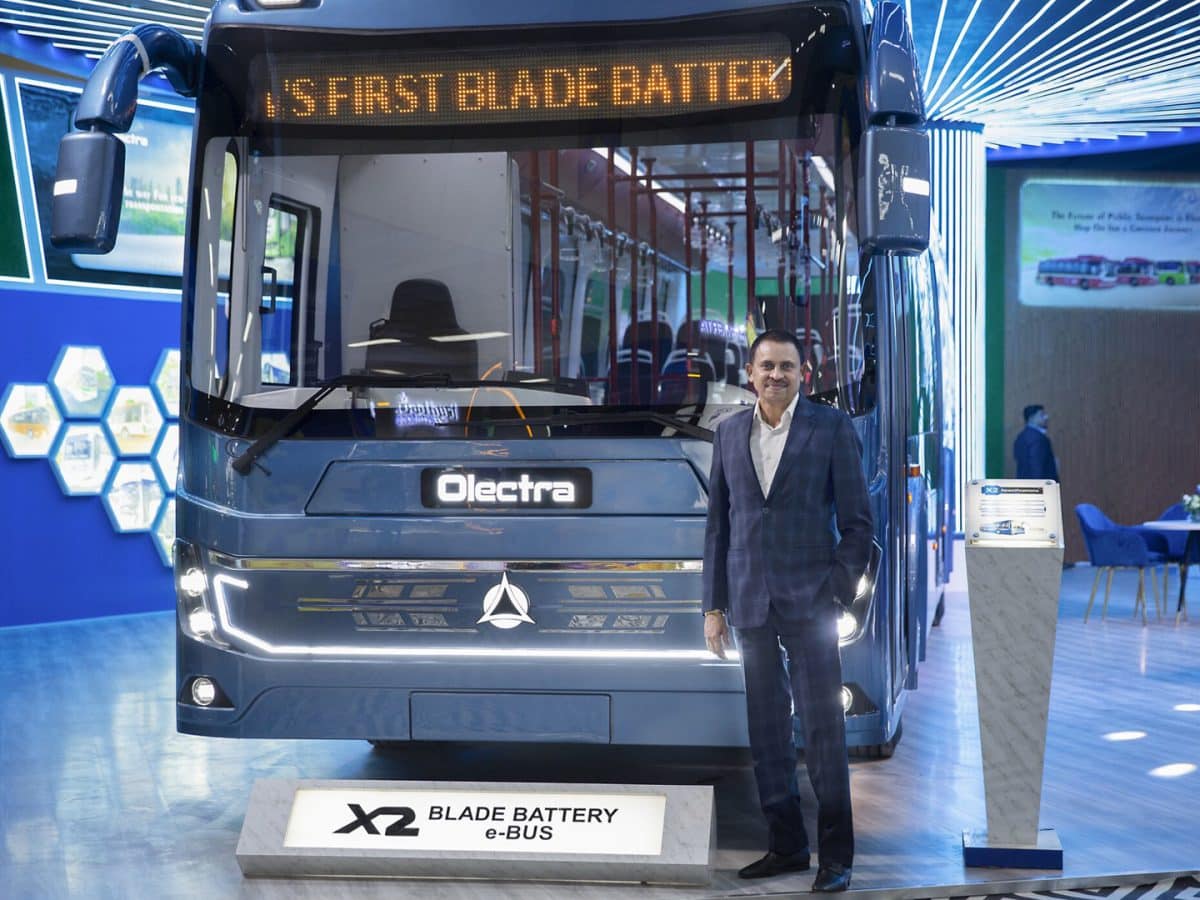 Olectra Greentech reveals next-gen electric buses with blade battery technology at Bharat ...