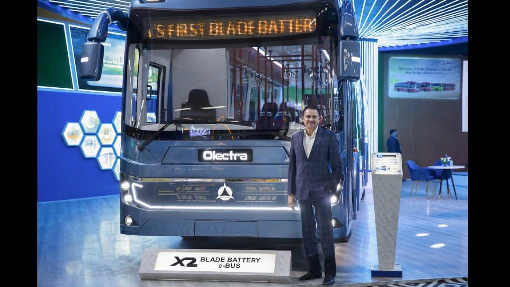 Olectra Greentech reveals next-gen electric buses with blade battery technology at Bharat ...